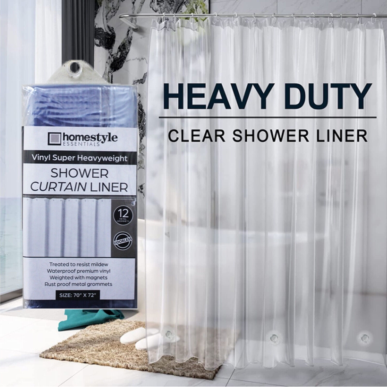 Heavy Duty Clear Shower Curtain Vinyl Waterproof Shower Curtain Liner ...