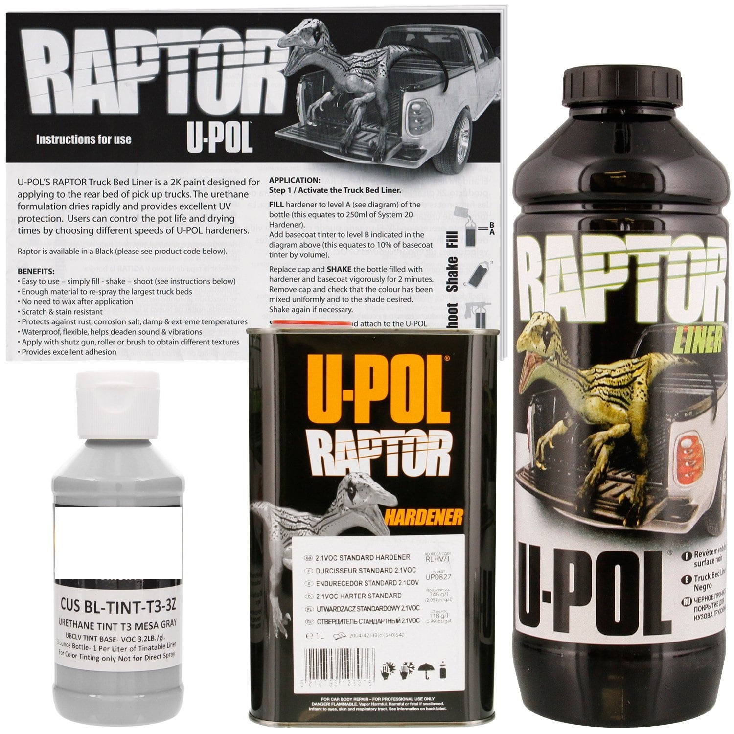 U-POL Raptor Tintable Mesa Gray Bed Liner & Texture Coating, 1 Liter ...