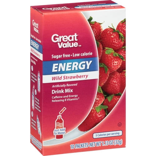 Great Value Sugar-Free Wild Strawberry Energy Drink Mix, 1.1 Oz., 10 ...