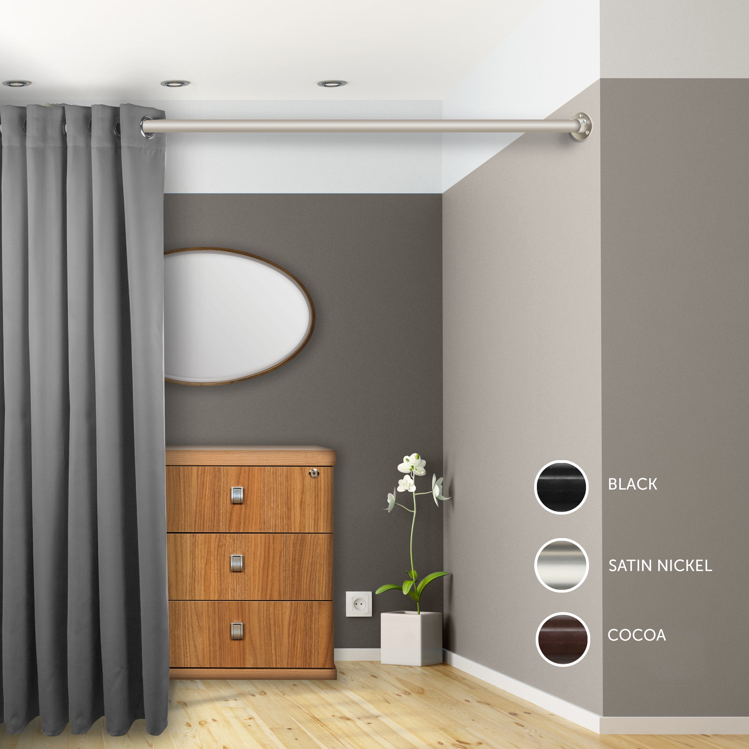 1.5" Adjustable 66-115 inch Room Divider Rod and Socket Set - Satin ...