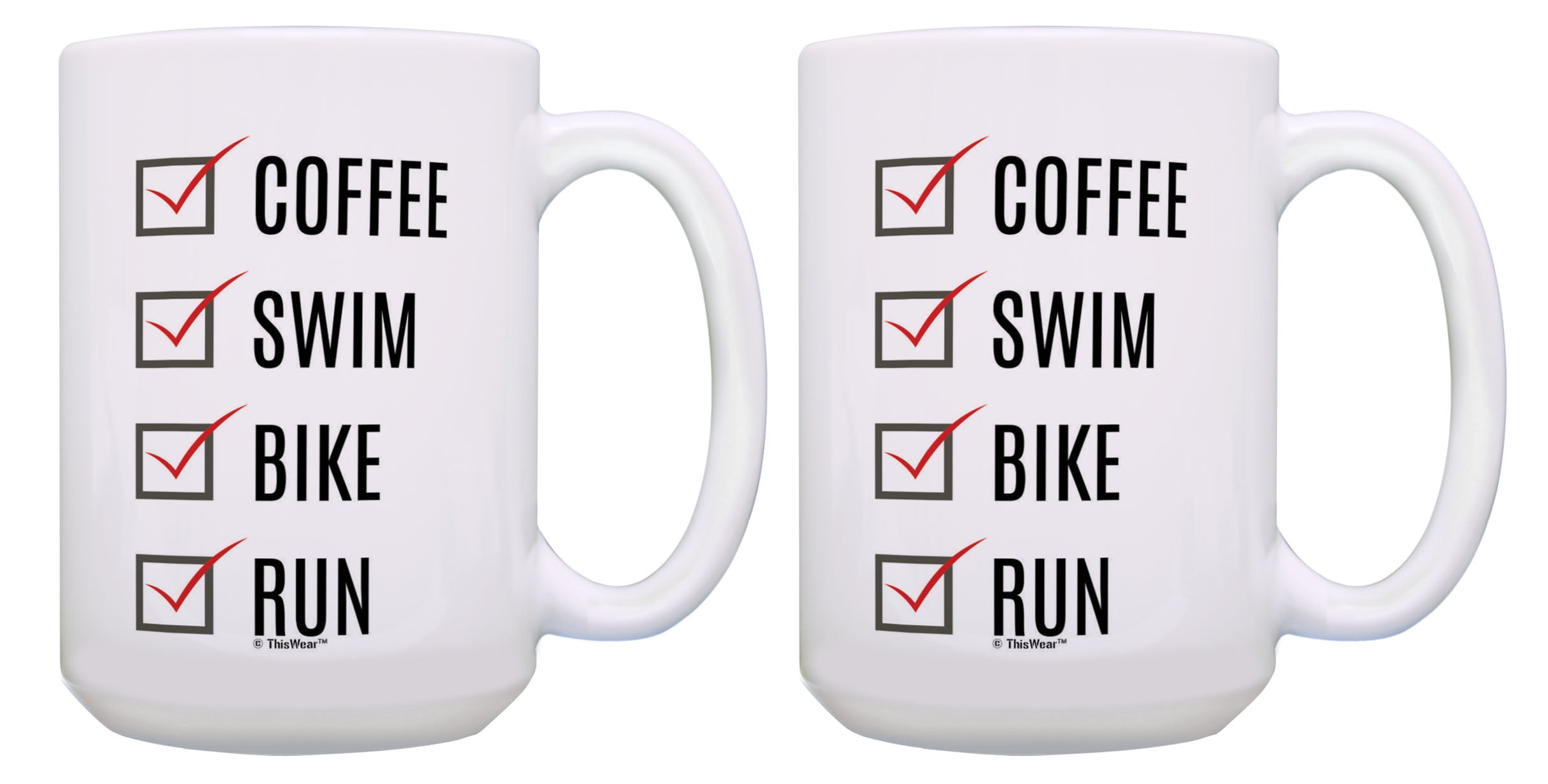 ThisWear Triathlon Runner Cup Coffee Swim Bike Run Mug Set 2 Pack Gift ...