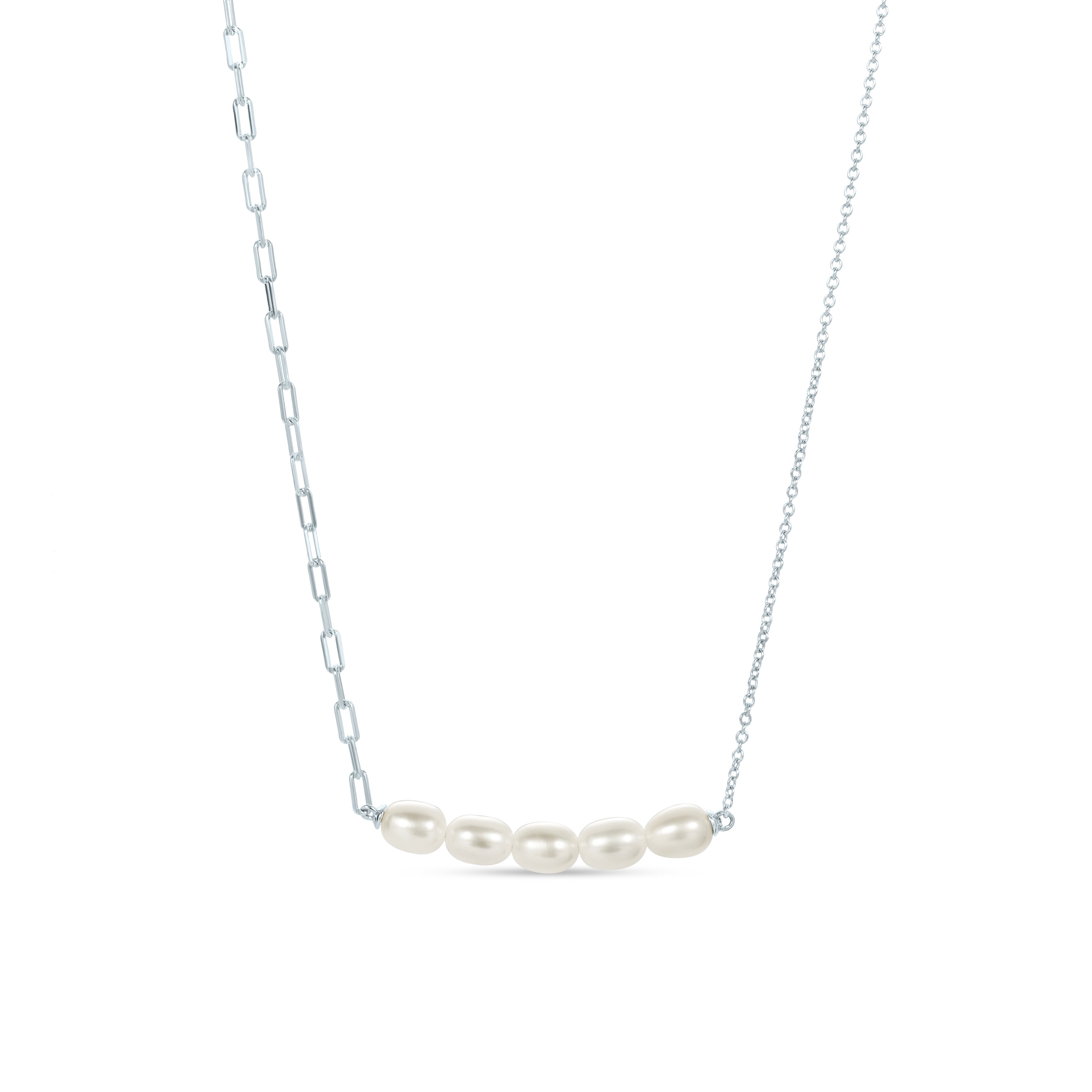 Gemistry White Cultured Freshwater Pearl Curve Necklace in Sterling Silver for Women - Walmart.com