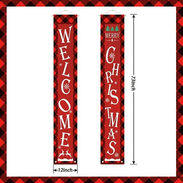 2 Pieces Christmas Porch Sign Set Welcome Christmas Hanging Banner ...