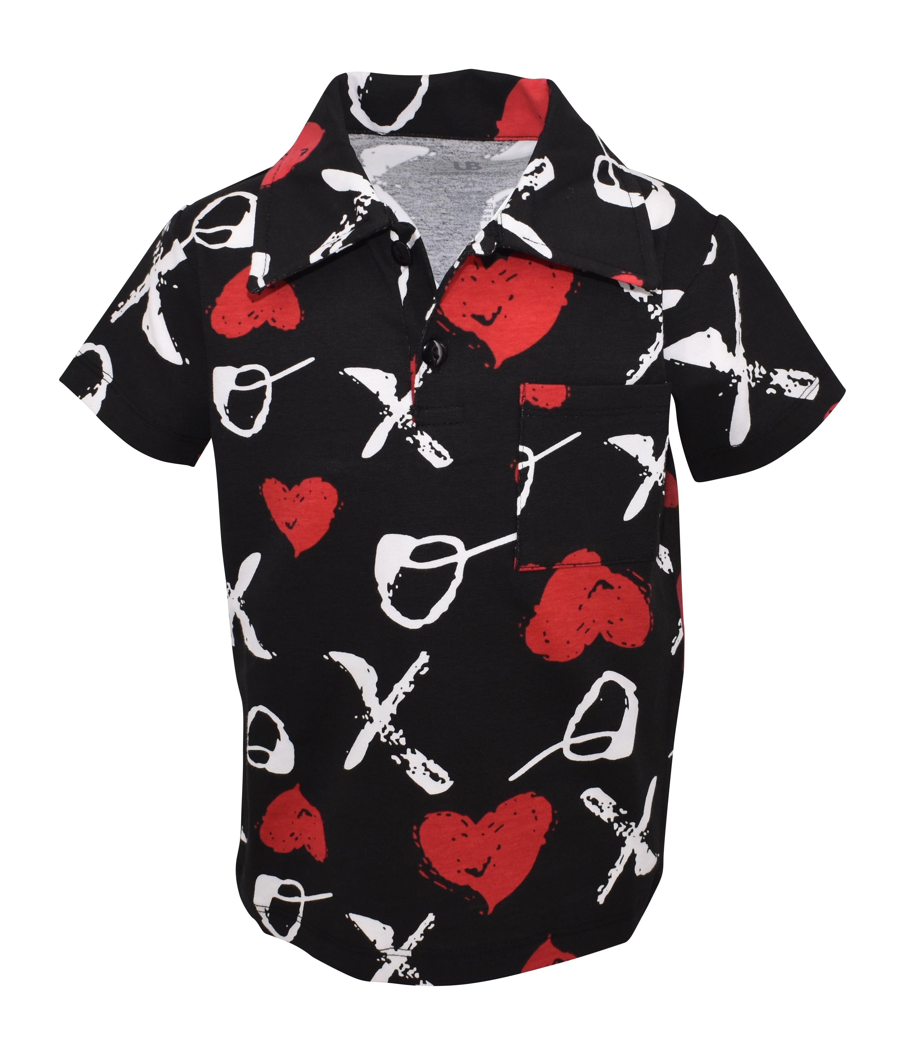 Boys Valentine's Day XOX Print Polo Pullover Shirt (10) Black - Walmart.com