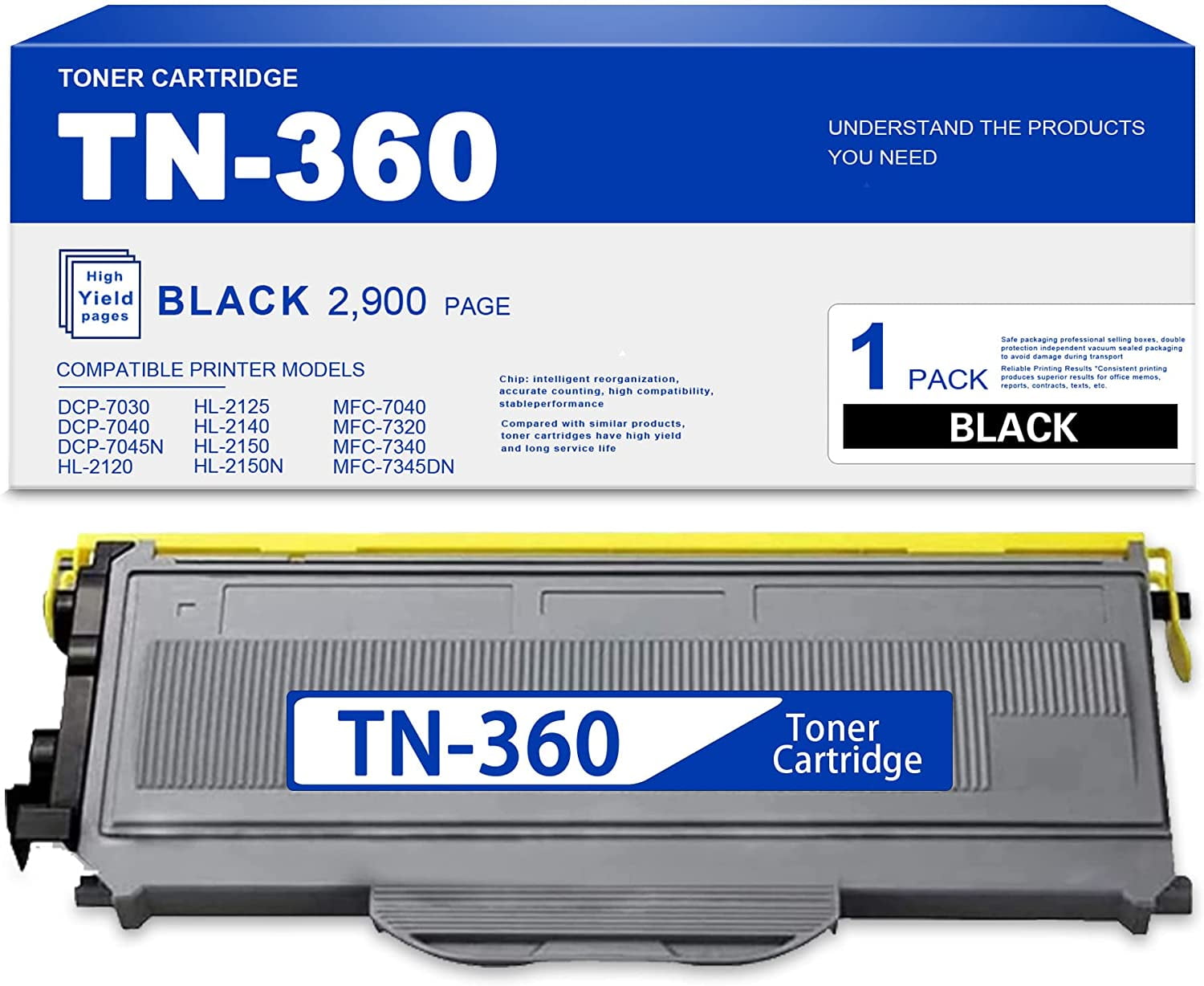 (1-Black) TN360 TN-360 Toner Cartridge Compatible Replacement for Brother DCP-7030 7040 HL-2120 ...