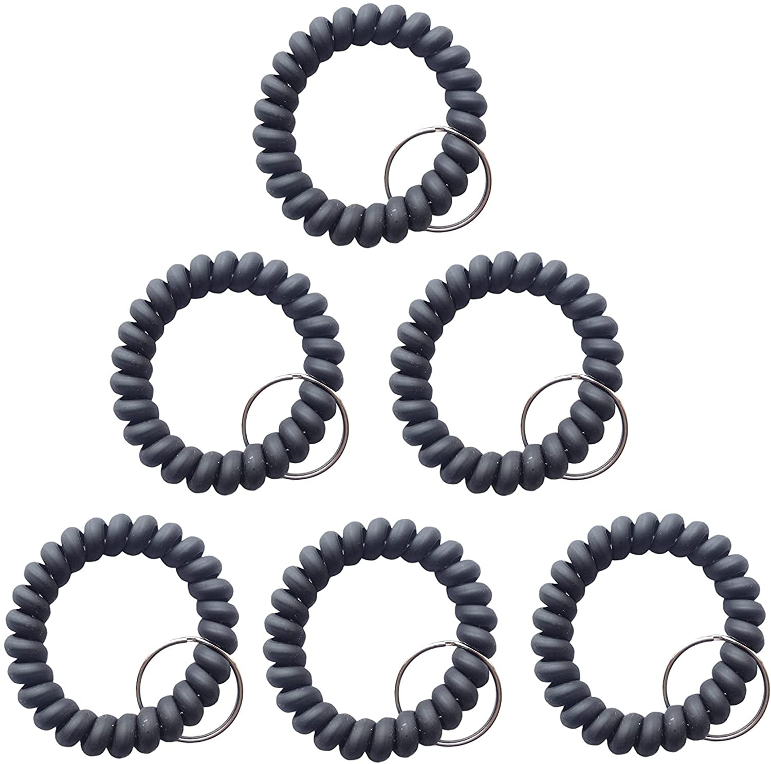 Pack of 6 Plastic Wrist Key Coil Spring Key Chain Stretchable Spiral ...