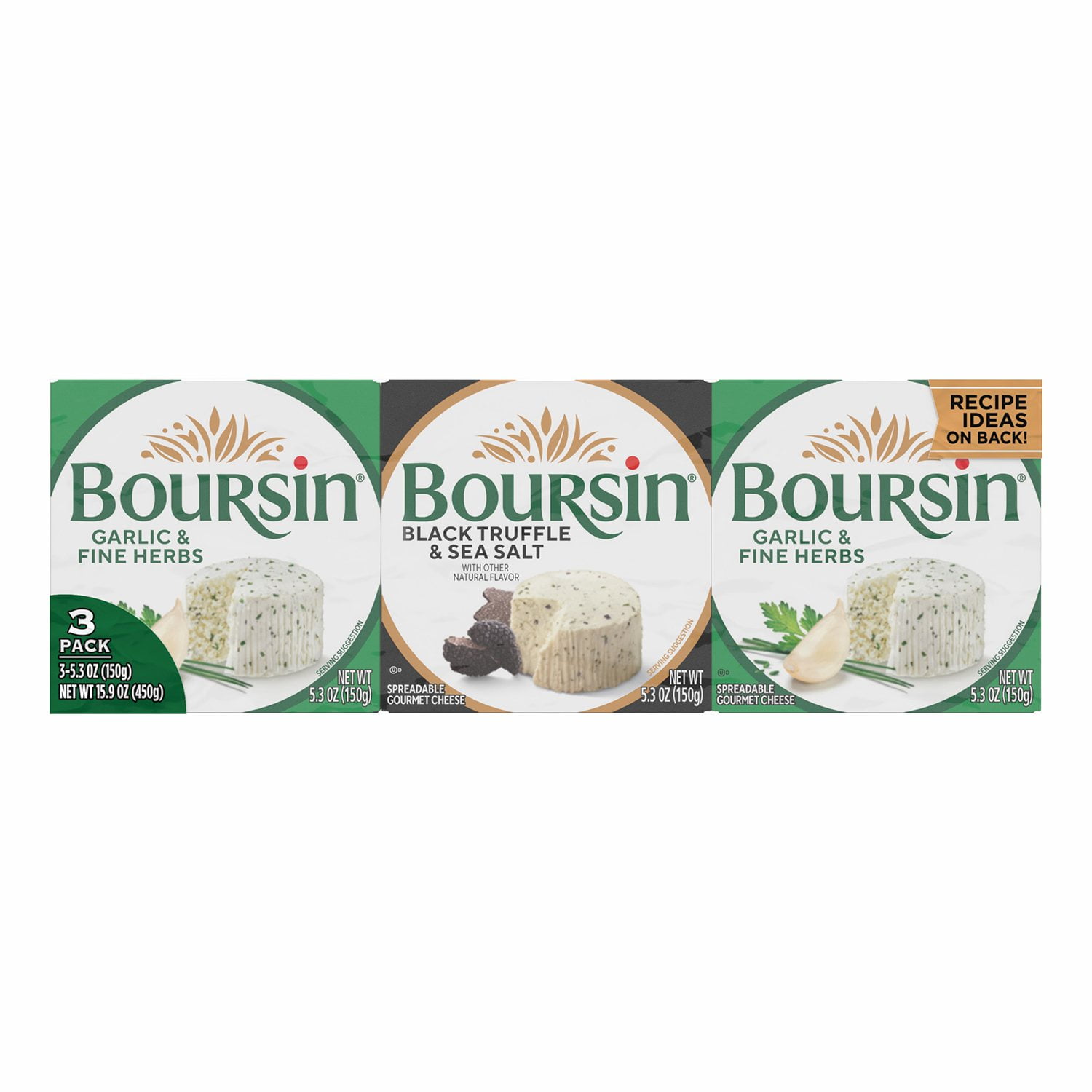 Boursin Garlic & Herb And Black Truffle & Sea Salt Cheese, 5.3 oz., 3 ...