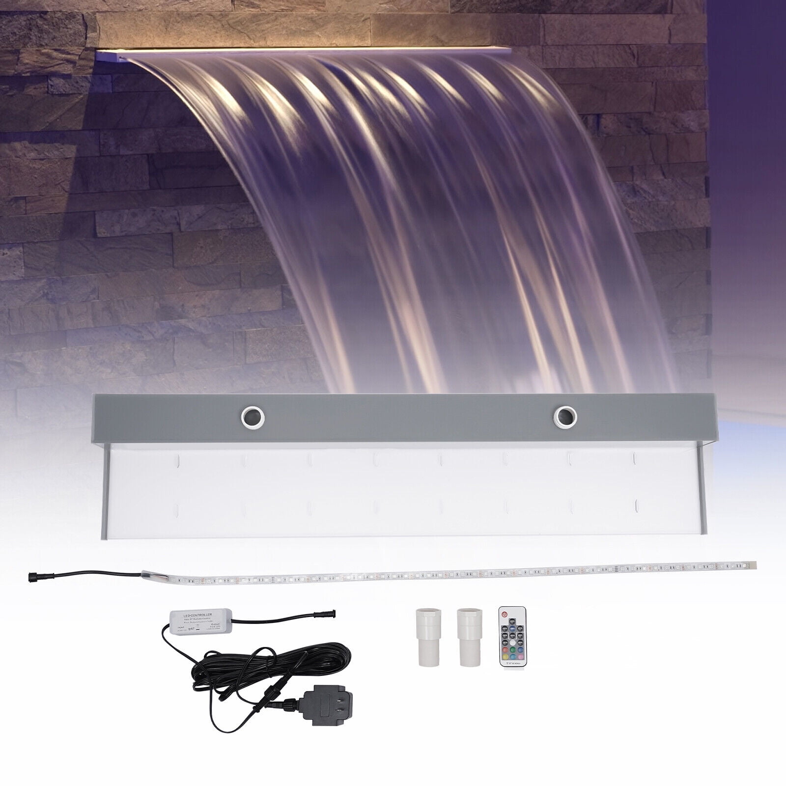 36" Pool Fountain Acrylic Pool Waterfall with 7 Colors LED Light ...