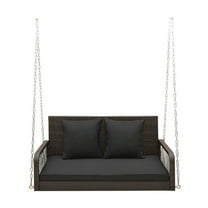 Costway 2-Person Patio Rattan Porch Swing Hanging Loveseat with Cushions for Backyard - Walmart.com