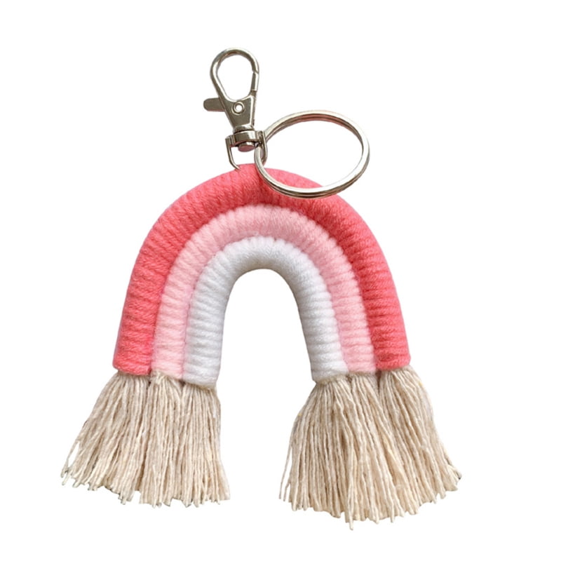 Macrame Rainbow Keychains Boho Bag Accessories With Tassels For Car Key ...