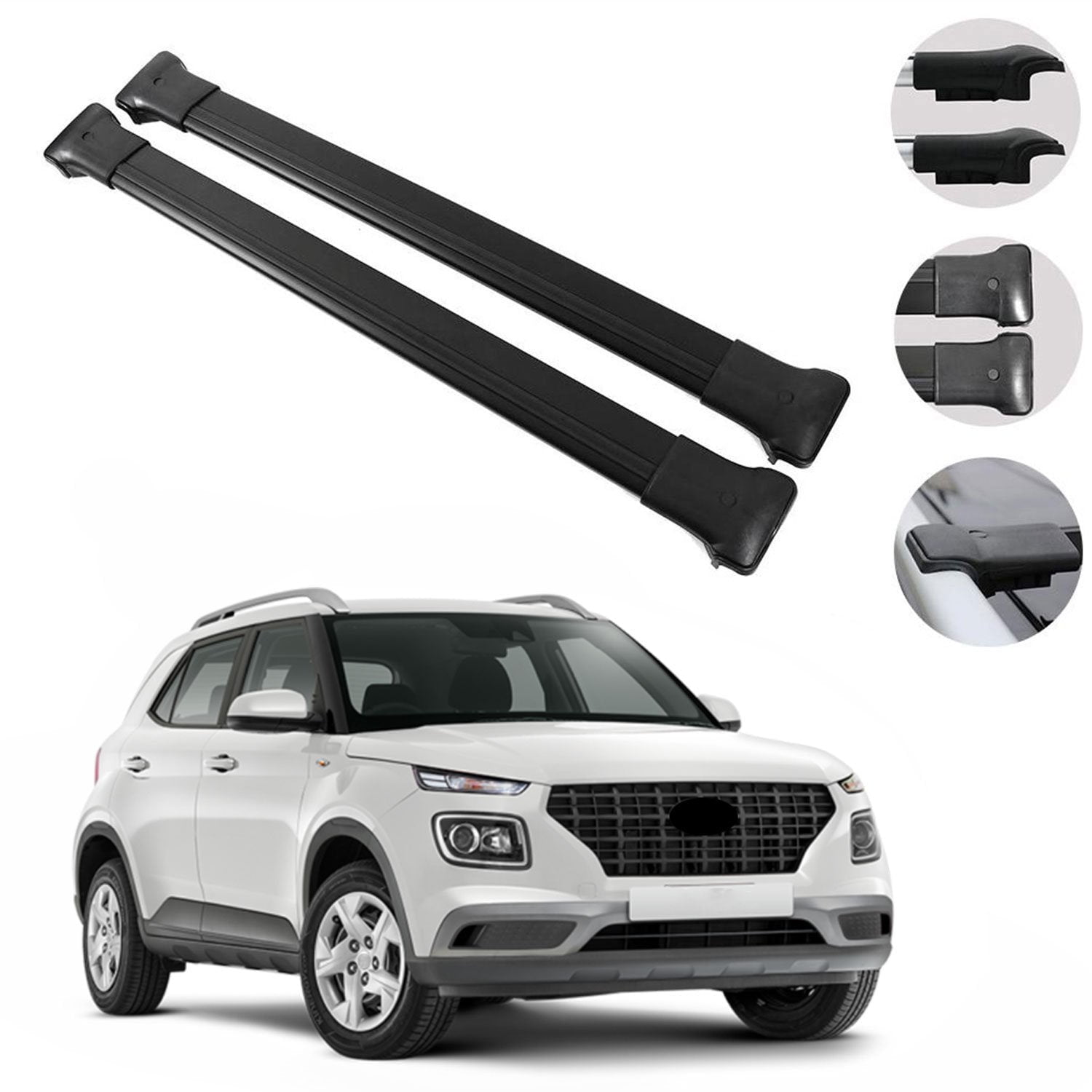 Cross Bar Roof Rack Luggage Carrier Black Aluminum Fits Hyundai Venue ...