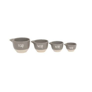 Creative Co-Op White Stoneware Measuring Cups with Black Rim (Set of 4 ...