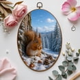 Canvas Wall Art Red Squirrel Eating Acorn Snowy Winter Forest Oval ...