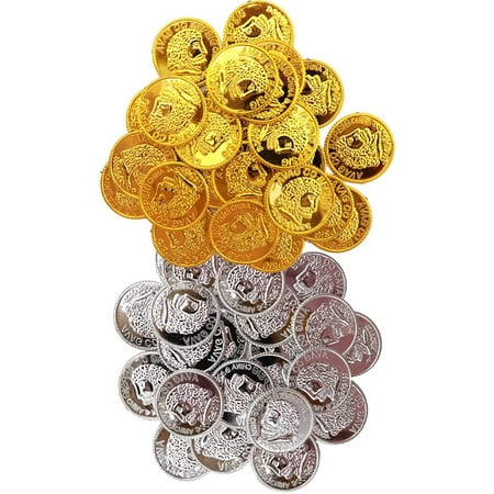 HTCM 200pcs Gold Game Coins Plastic Play Coins Gold Pirate Treasure ...