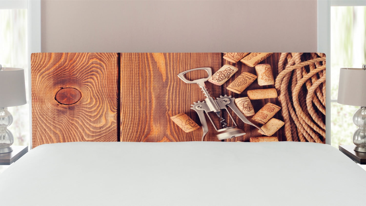 Winery Headboard, Wine Corks Rustic Wooden Ground Natural Organic ...