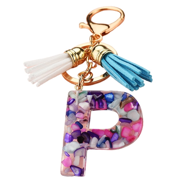 Purple Letter Pendant Tassels Key Chain Transparent Acrylic 26 ...