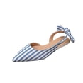 Bkhluea Women Striped Fabric Bow Accent Slingback Pointed Toe Flats ...