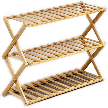 Three Tier Wooden Shoe Rack Quick Assembly No Tools Required Folding ...
