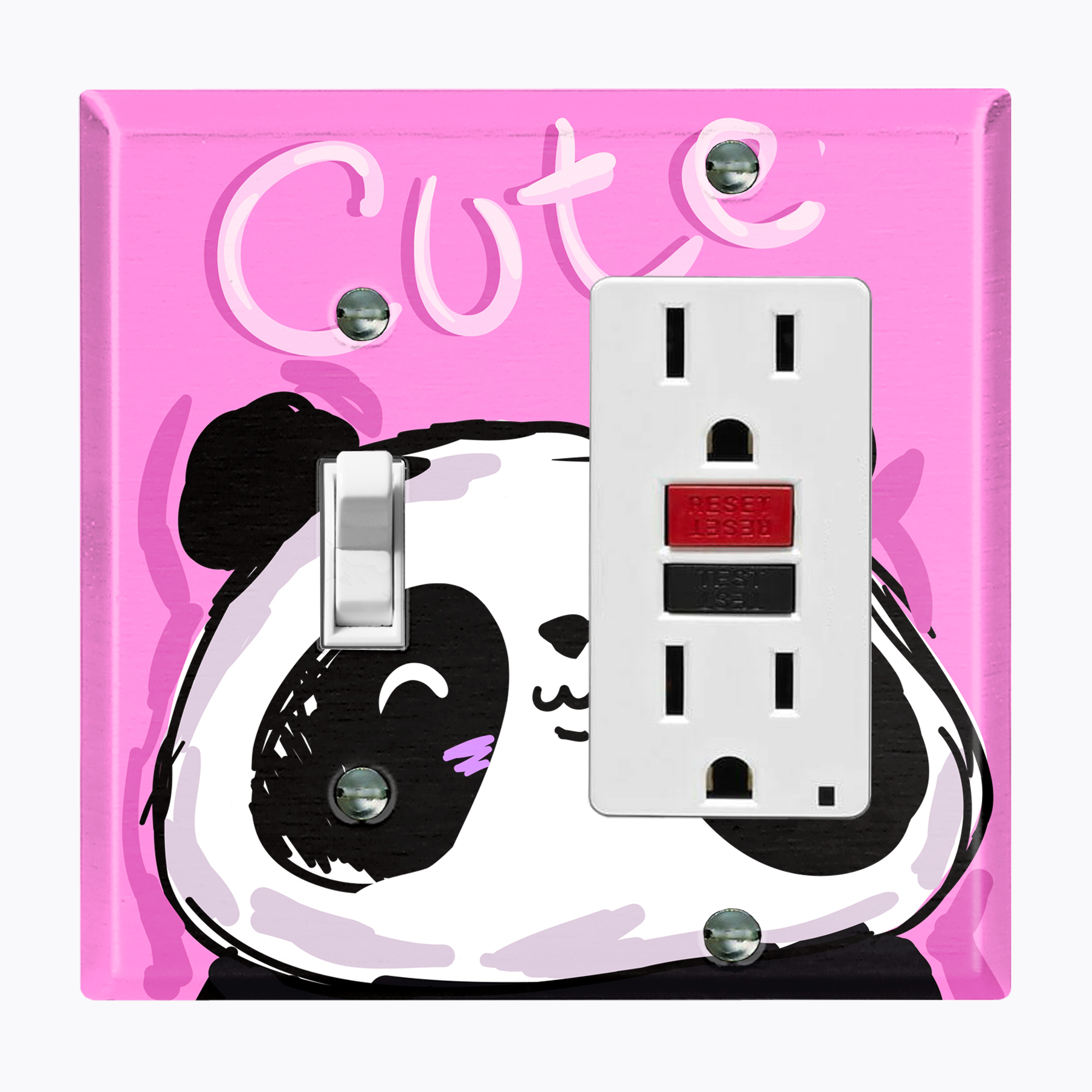 Metal Light Switch Plate Outlet Cover (Cute Panda Pink - Single Toggle ...