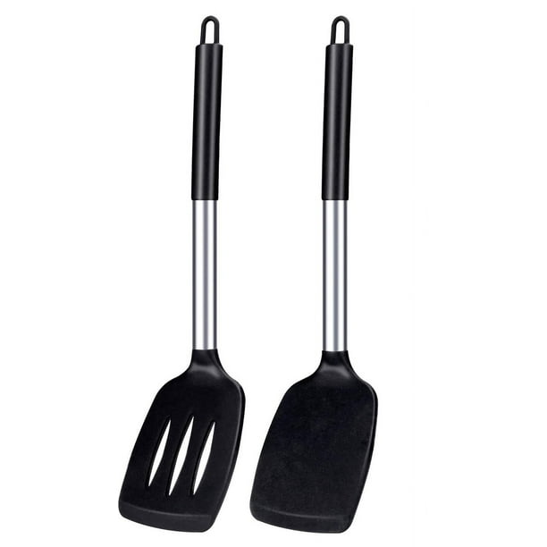 Pack of 2 Silicone Solid Turner,Non Stick Slotted Kitchen Spatulas,High ...