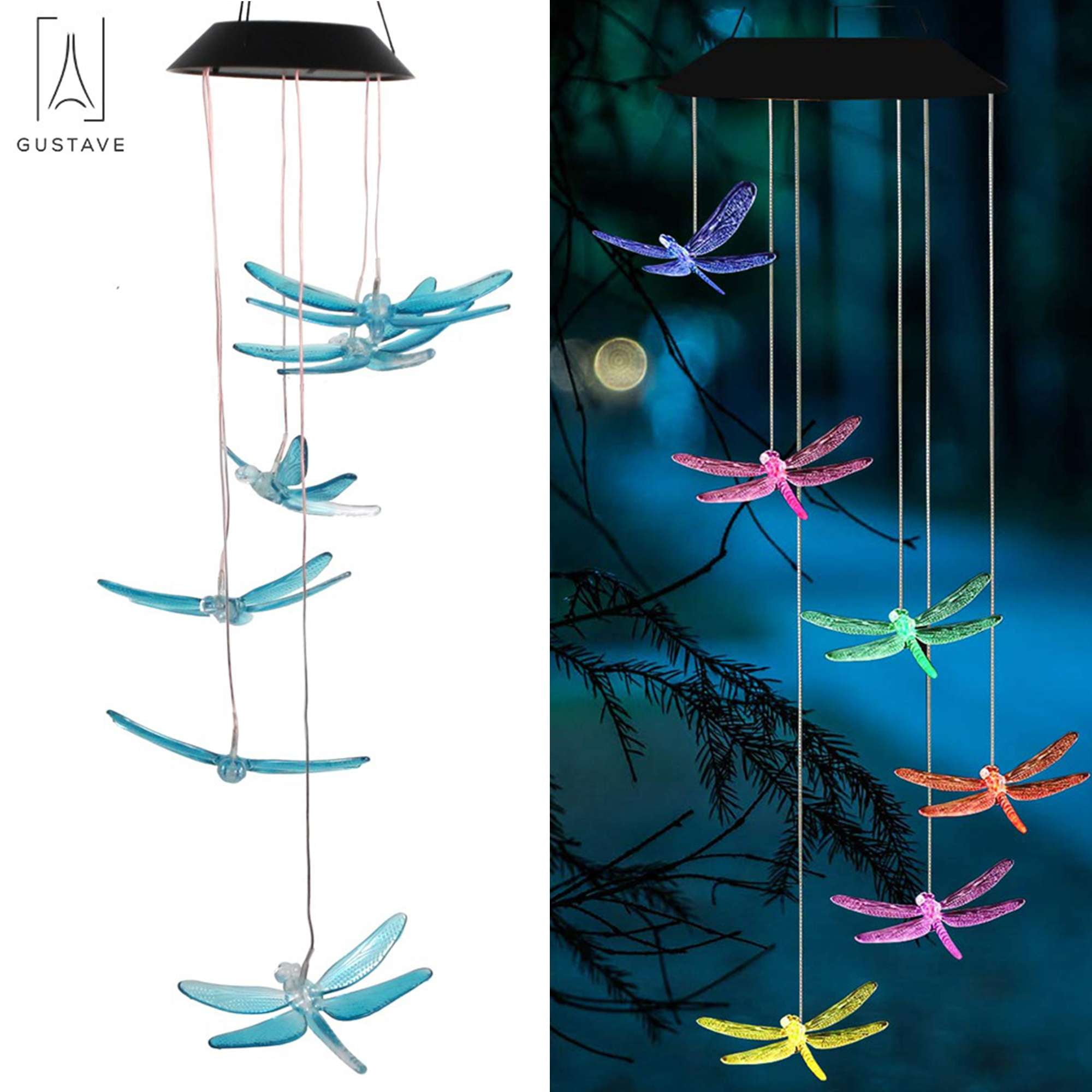 Gustave 29" Solar Led Automatically Color Changing Wind Chimes, LED ...