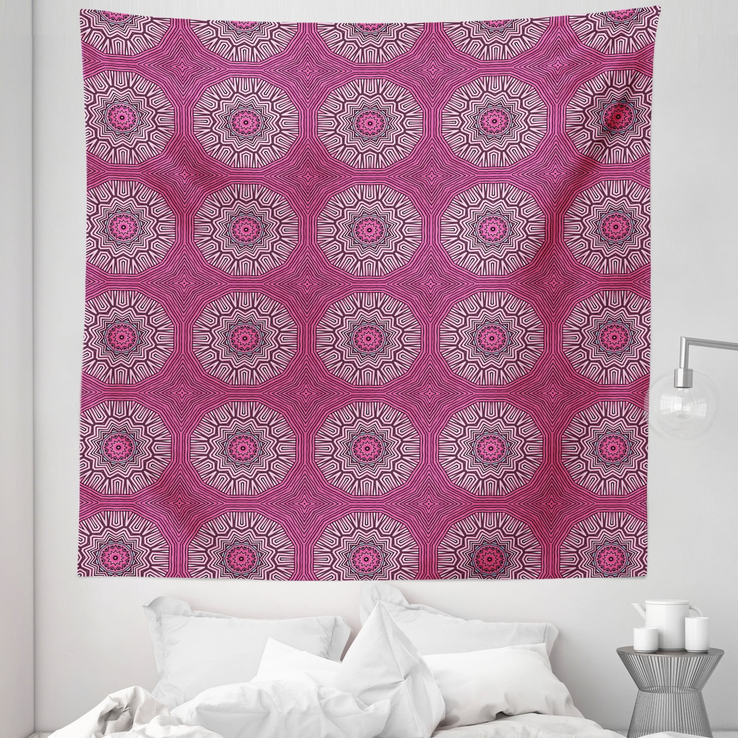 Floral Boho Tapestry, Optical Illusion Maze Like Mandala Shape ...