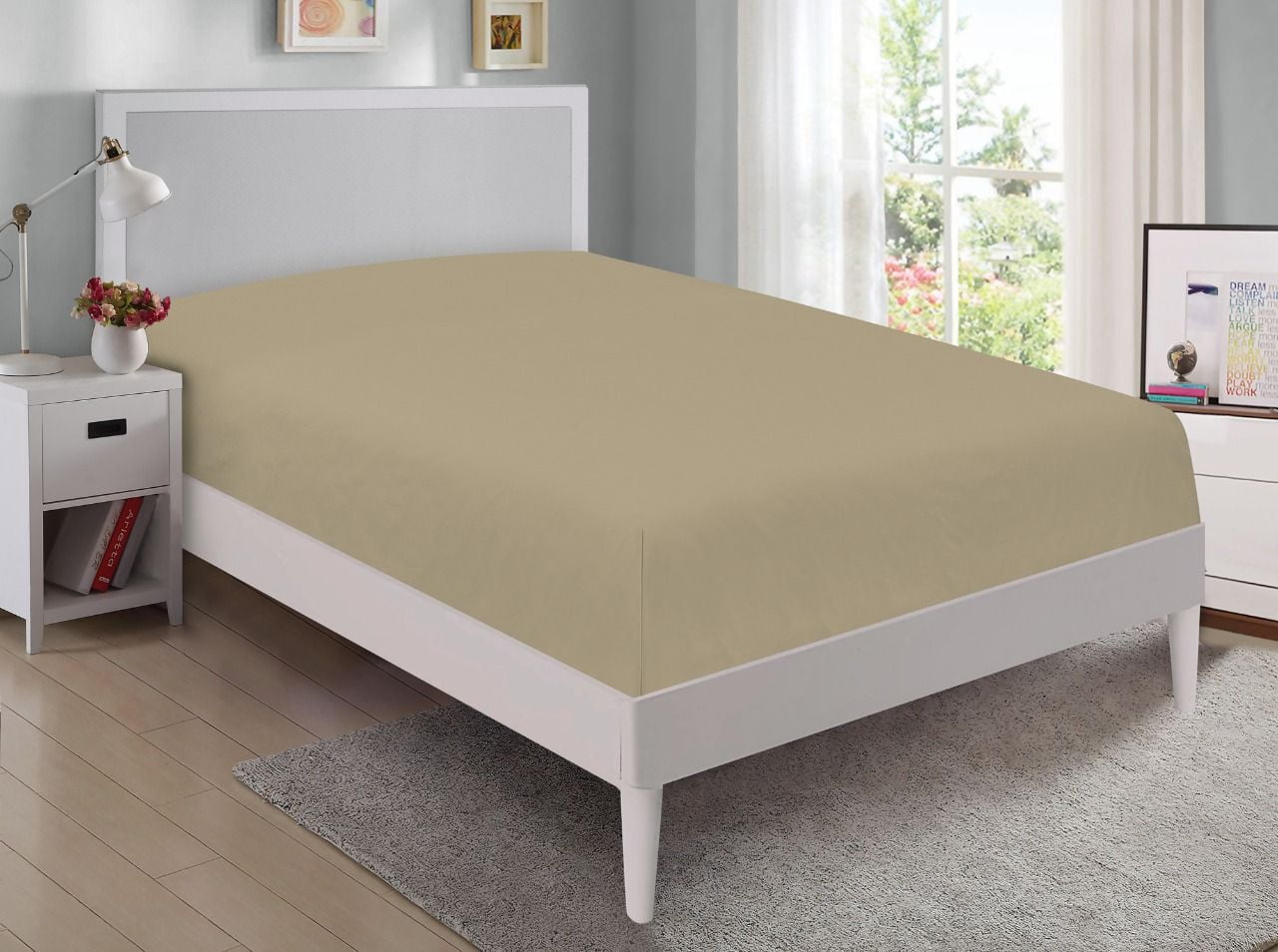 Mainstays 300TC Cotton Rich Percale Easy Care Bed Sheet, BrownStone ...