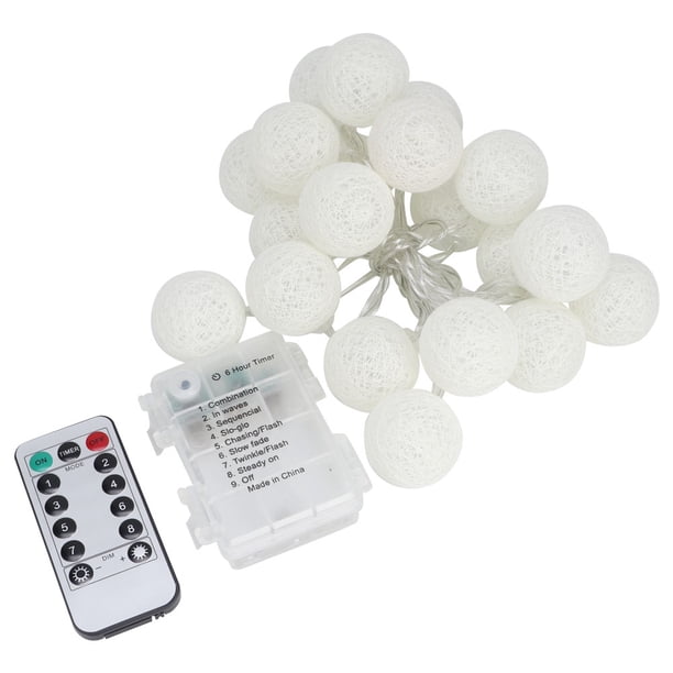 Luces navideñas LED beige de 2,1 m con 20 bombillas de bolas de algodón ...