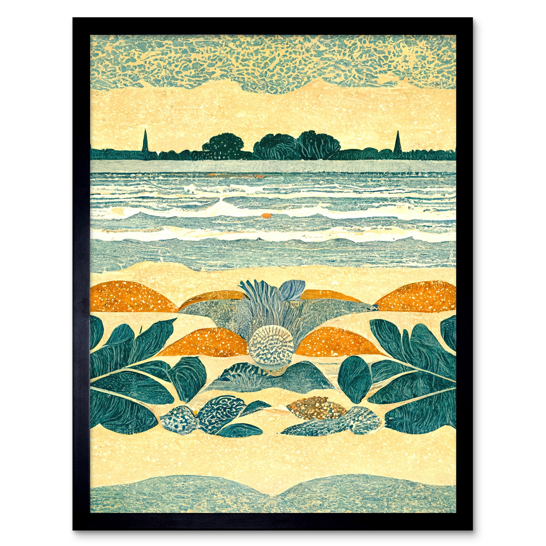 Seaweed Sunshine And Seashells Beach Scene Seascape Art Print Framed ...