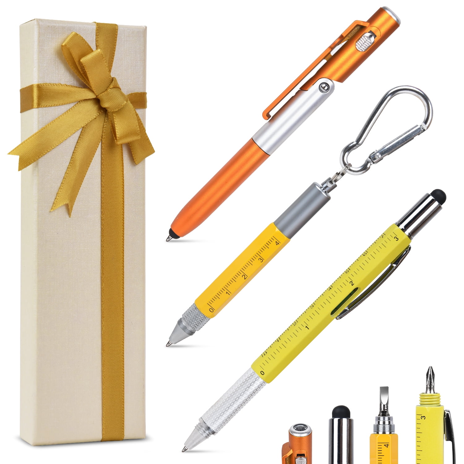 Coolmade 3Pc Multi-Tool Pen Set - LED Light, Stylus, Ruler, Level ...