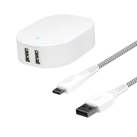 onn. Dual 2.4 Amp Ports Wall Charging Kit with 3 FT. USB to USB-C Cable ...