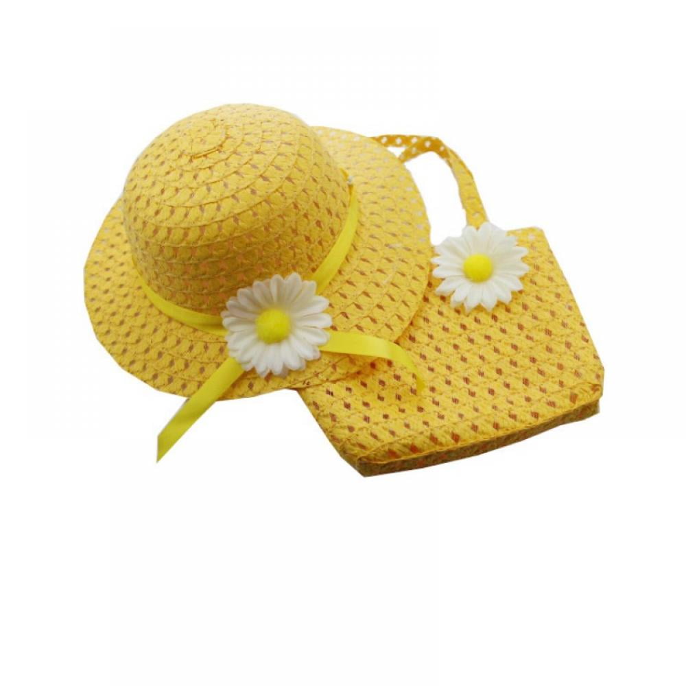 Girls Tea Party Hats Purse Daisy Flower Sun Straw Hat and Purse Sets ...