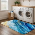 Abstract Waves Front Door Mat Indoor Entrance, Retro Blue Gold White ...