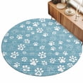 Blue Paw Print Washable Round Area Rug 3.3 ft, Modern Classic Blue ...