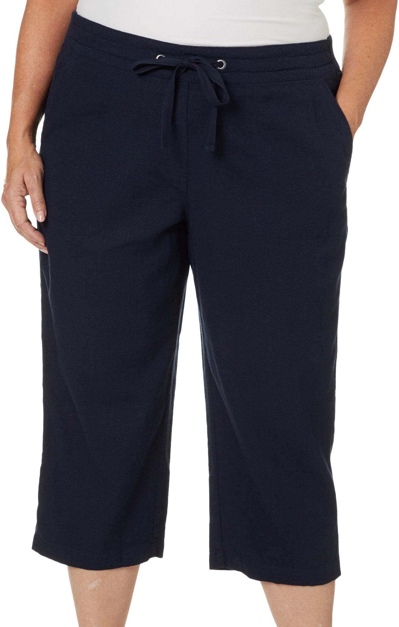 Per Se Womens Plus Size Solid Linen Drawstring Waist Capri Walmart