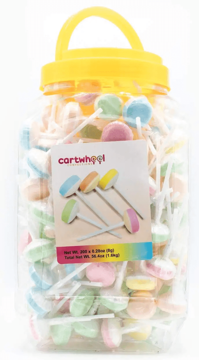 Cartwheel Confections Bulk 200 Double Sweet Tart Lollies Individually ...