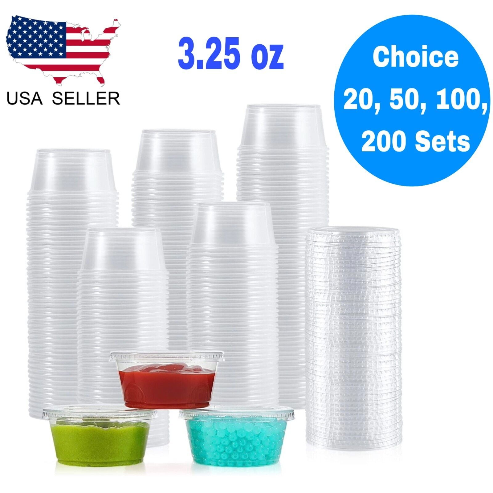 3.25 oz Plastic Clear Disposable Portion Cups with Lids Souffle Cup BPA ...