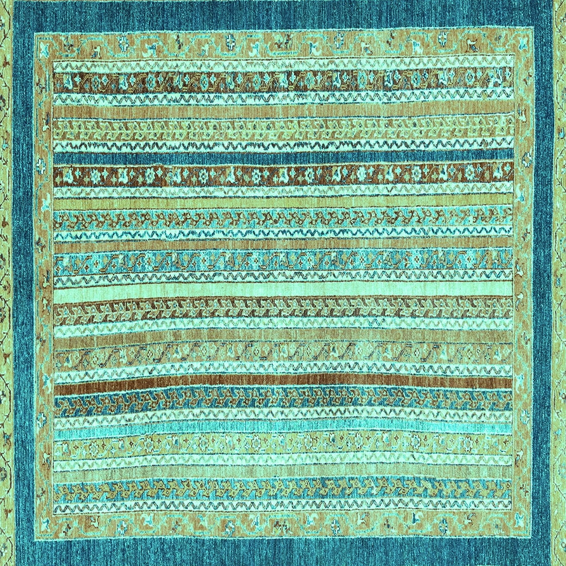 Ahgly Company Indoor Square Abstract Turquoise Blue Modern Area Rugs, 4 ...
