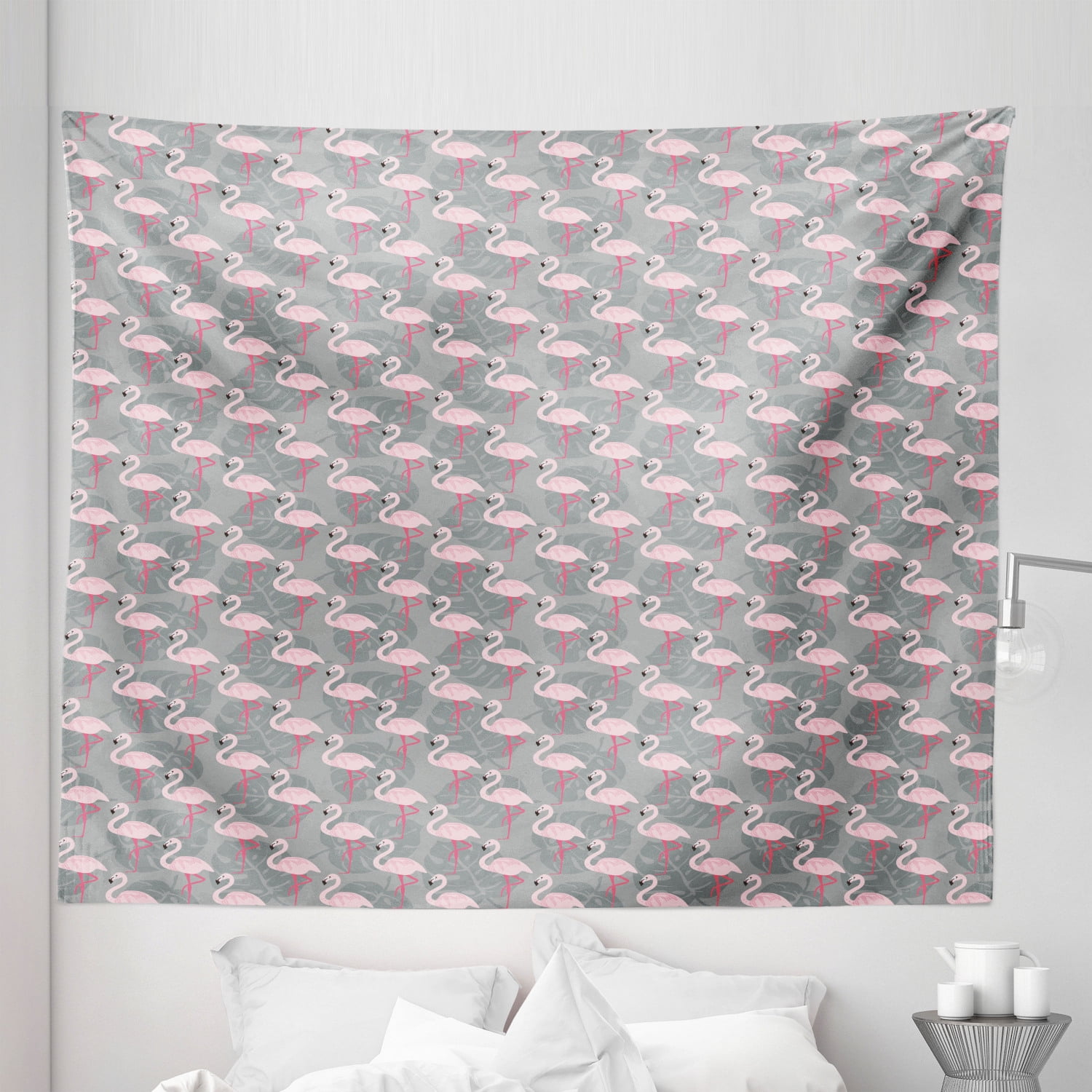 Flamingo Tapestry, Faded Island Jungle Tree Leaves Pink Birds Hawaii ...