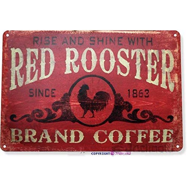Wall Tin Sign Coffee Red Rooster Metal Decor Art Kitchen Store Bar Tin ...