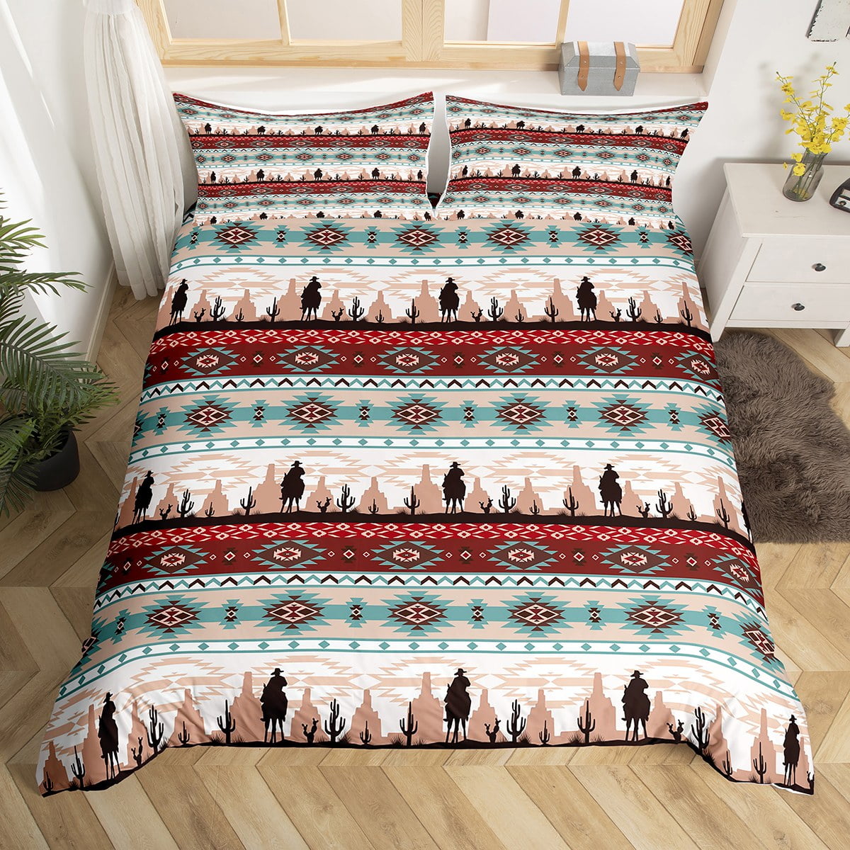 Cowboys Gifts for Men，Aztec Duvet Cover Western Bedding Sets Twin ...