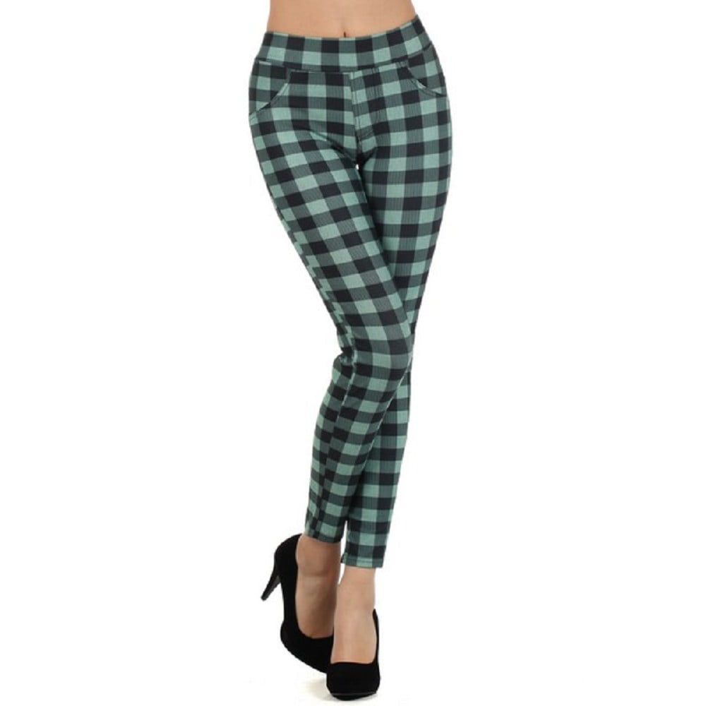 Women Ultra Soft Printed Plaid Yoga Leggings, Green - Golf Plaid, Small ...