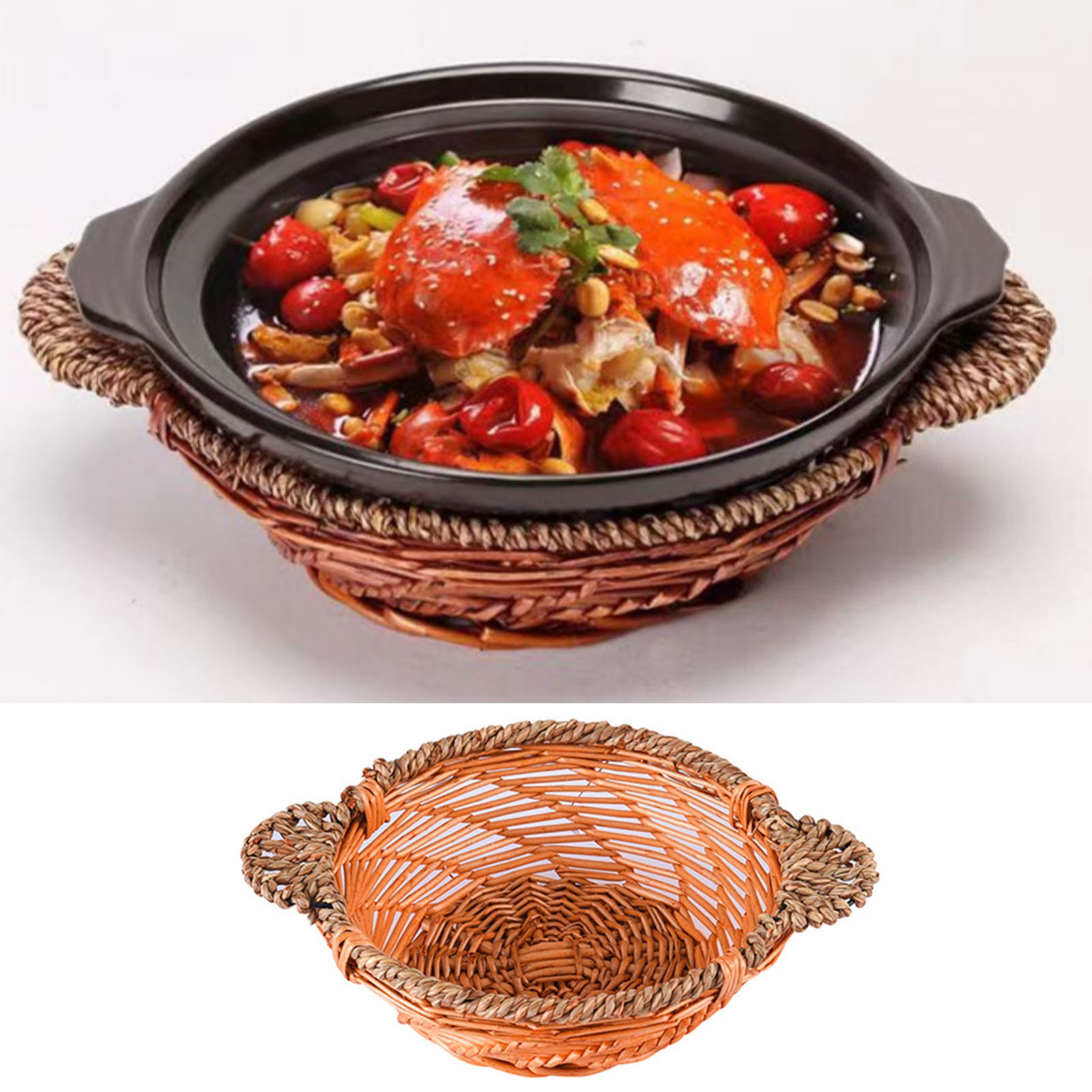 Washranp Straw Wire Basket Bowls with Handle,Handwoven Round Storage ...