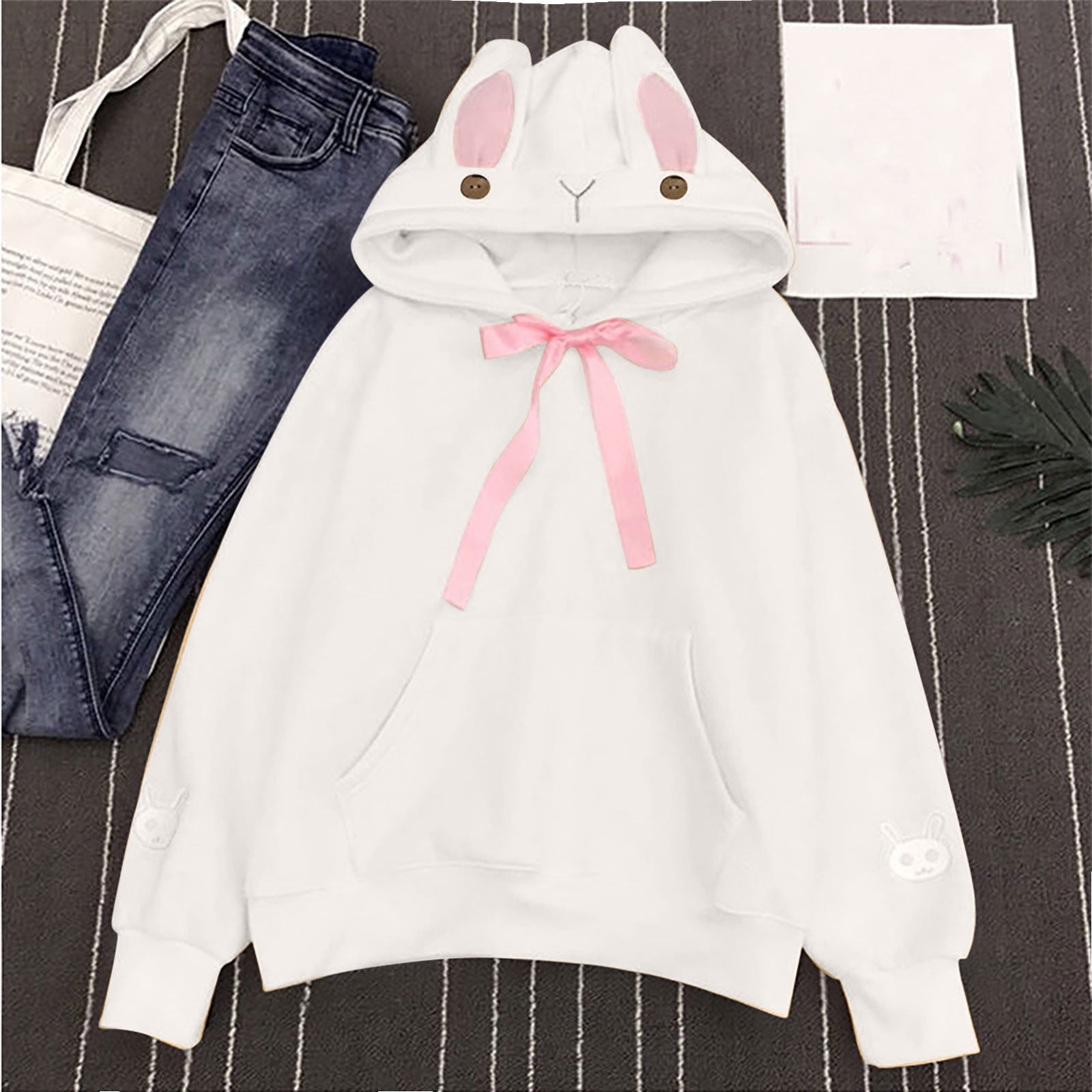 jsaierl Women Bunny Ears Hoodie Kawaii Anime Aesthetic Cute Japanese ...