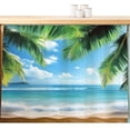 Beach Ocean Waves Cabinet Curtains 28"W x 35"L, Summer Tropical Palm ...