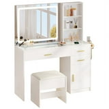 Uforic White Vanity Desk Set with Power Outlet & LED Light, Makeup ...