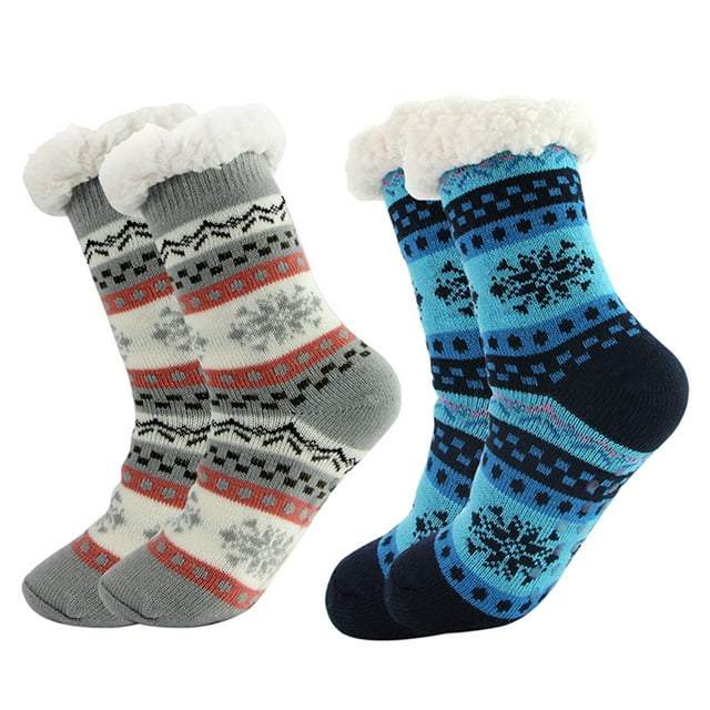 EZGO 2PAIRS Blue + Gray Women Thermal Christmas Slipper Socks Cozy ...
