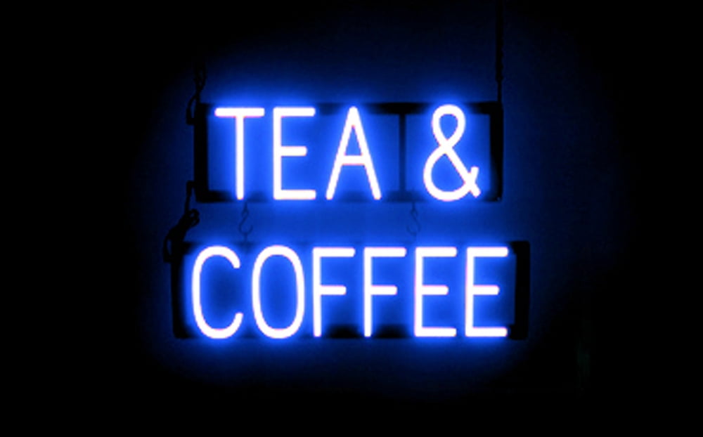 SpellBrite TEA & COFFEE LED Sign for Business. 22.7" x 15.0" Blue TEA ...