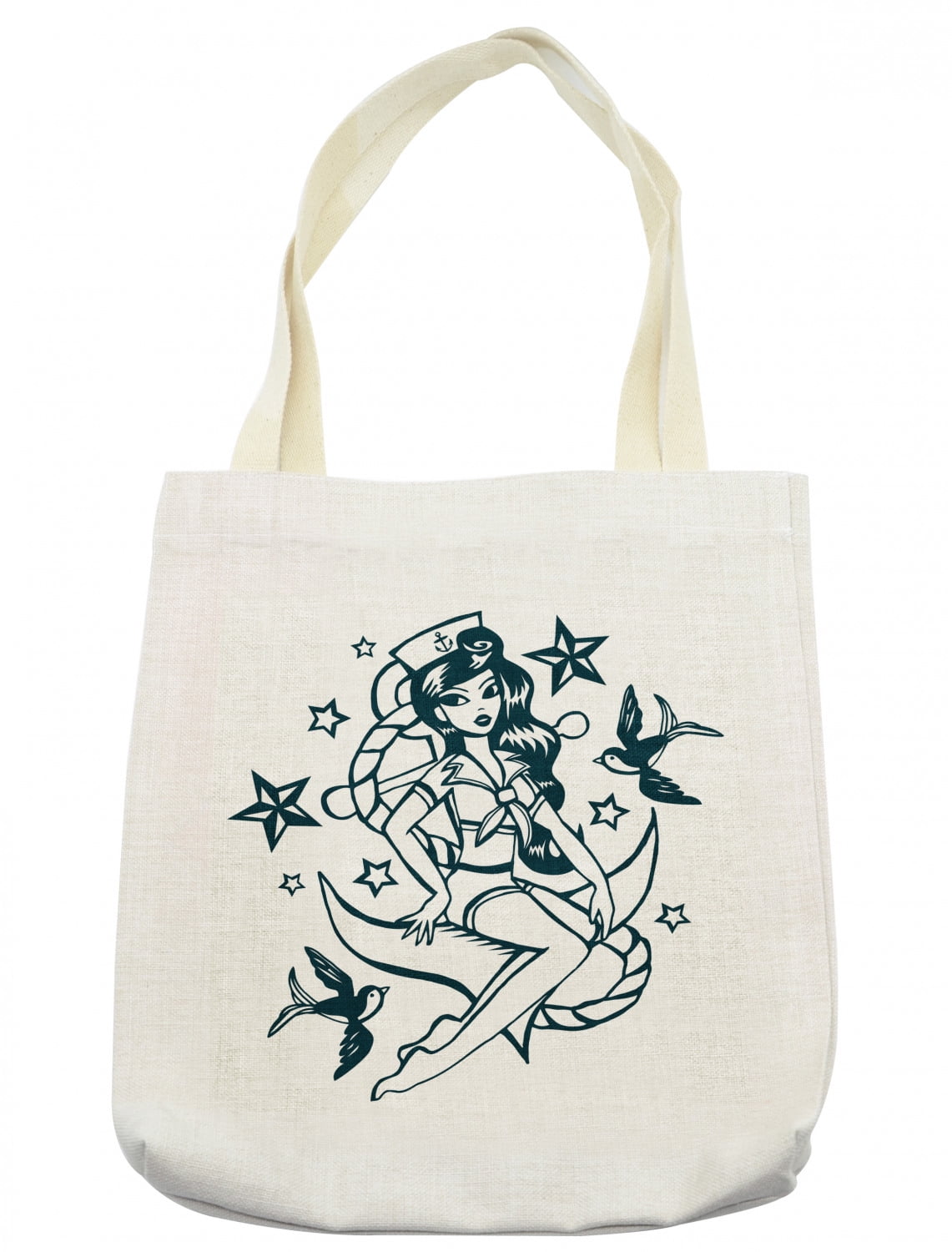Anchor Tote Bag, Pin-up Girl Nautical Sailor Suit Surrounded by Swallow ...