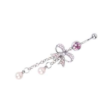 Unatoiry Crystal Barbell Butterfly Bow Pearl Dangle Navel Belly Ring ...